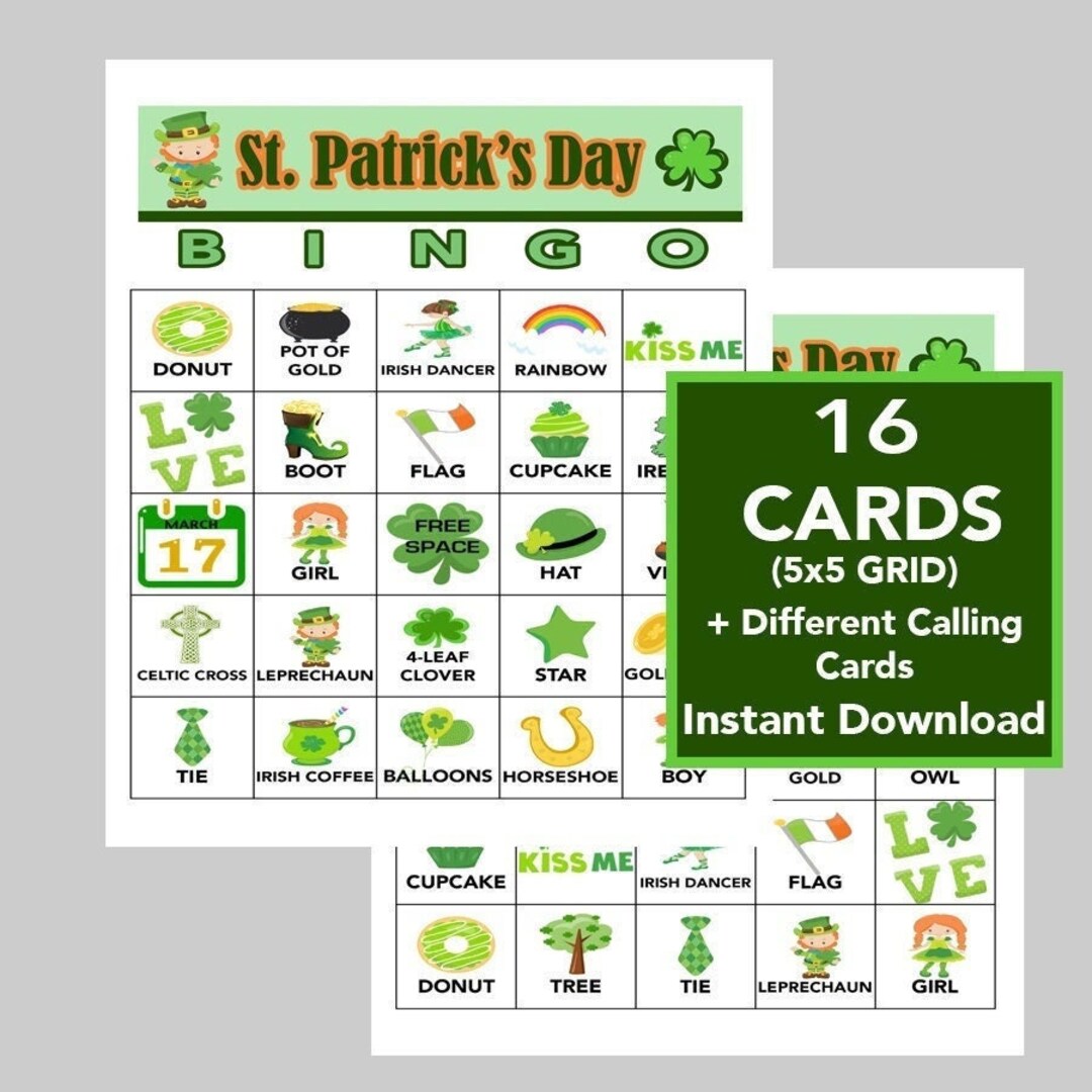 St. Patrick's Day Bingo Game, Bingo Games, Party Bingo, St. Patty's ...