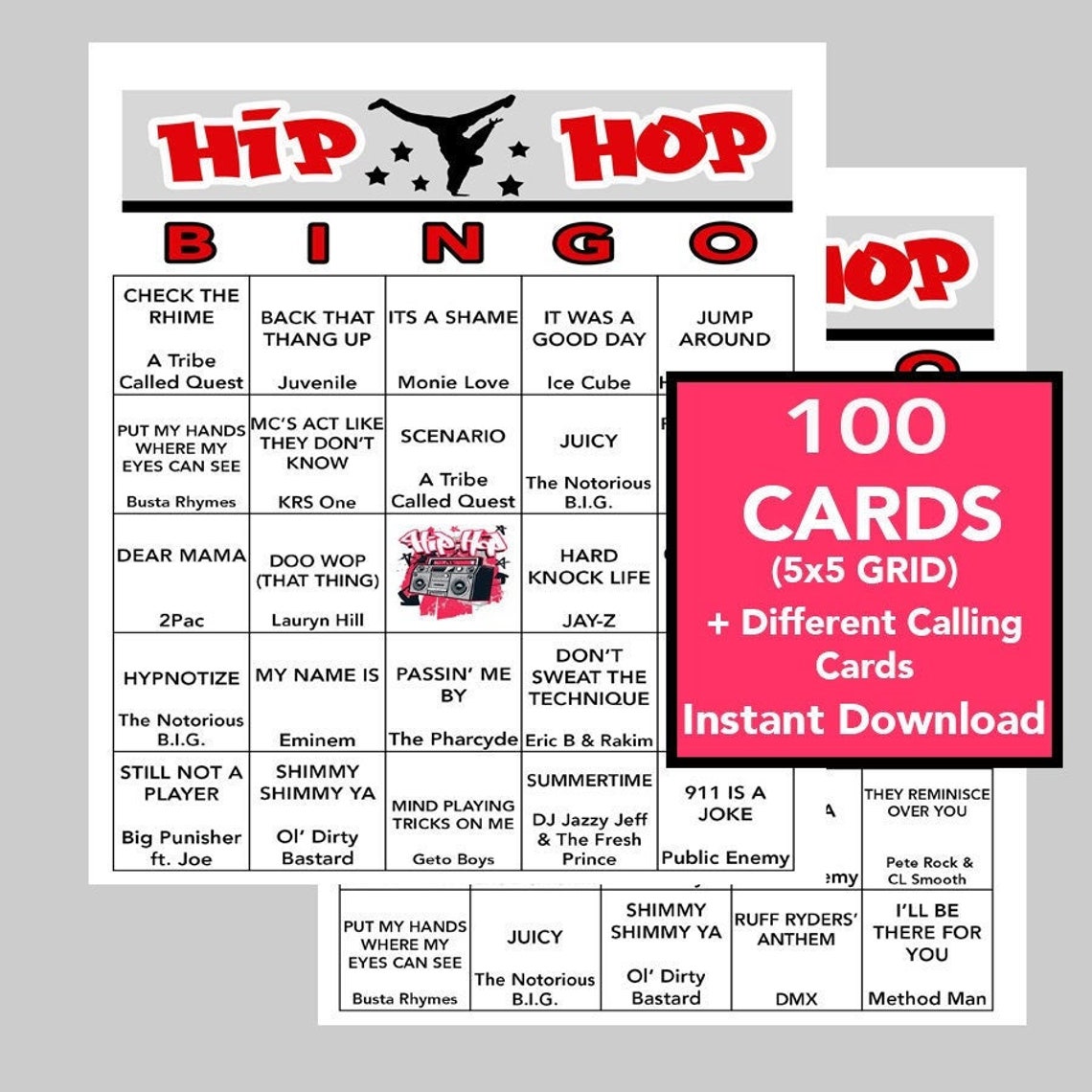 Hip Hop Music, Hip Hop Music Party, Instant Digital Download, Bingo ...