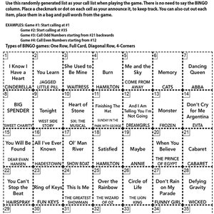 Broadway Music Hits, Broadway Musicals, Bingo Games, Printable Games ...