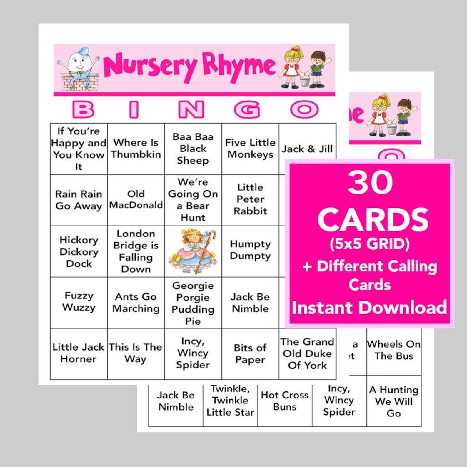 Nursery Rhymes Nursery Rhyme Bingo Girl Baby Shower Game - Etsy