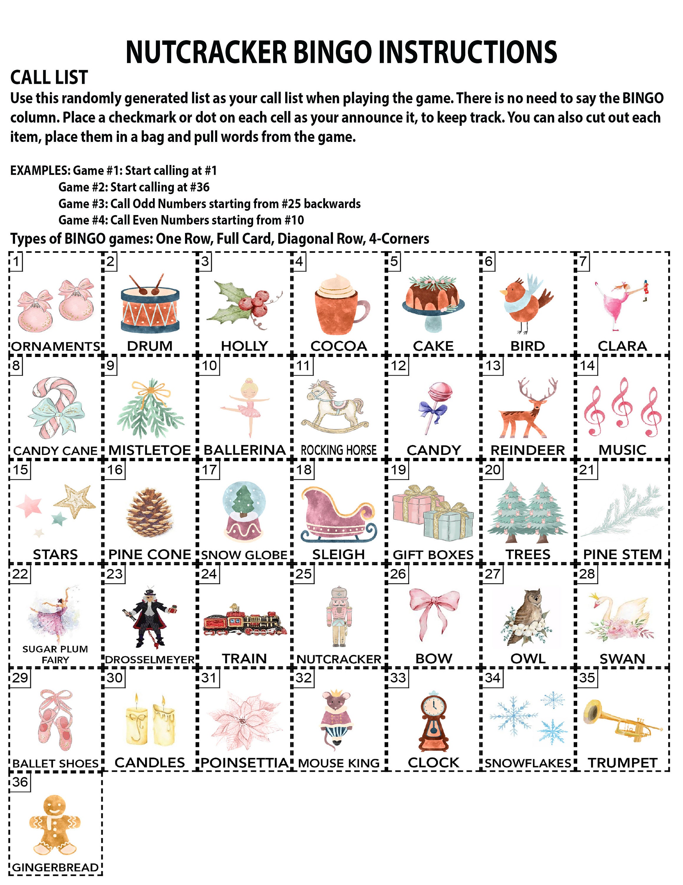 Nutcracker, Nutcracker Bingo, Christmas Bingo, Holiday Party Game ...