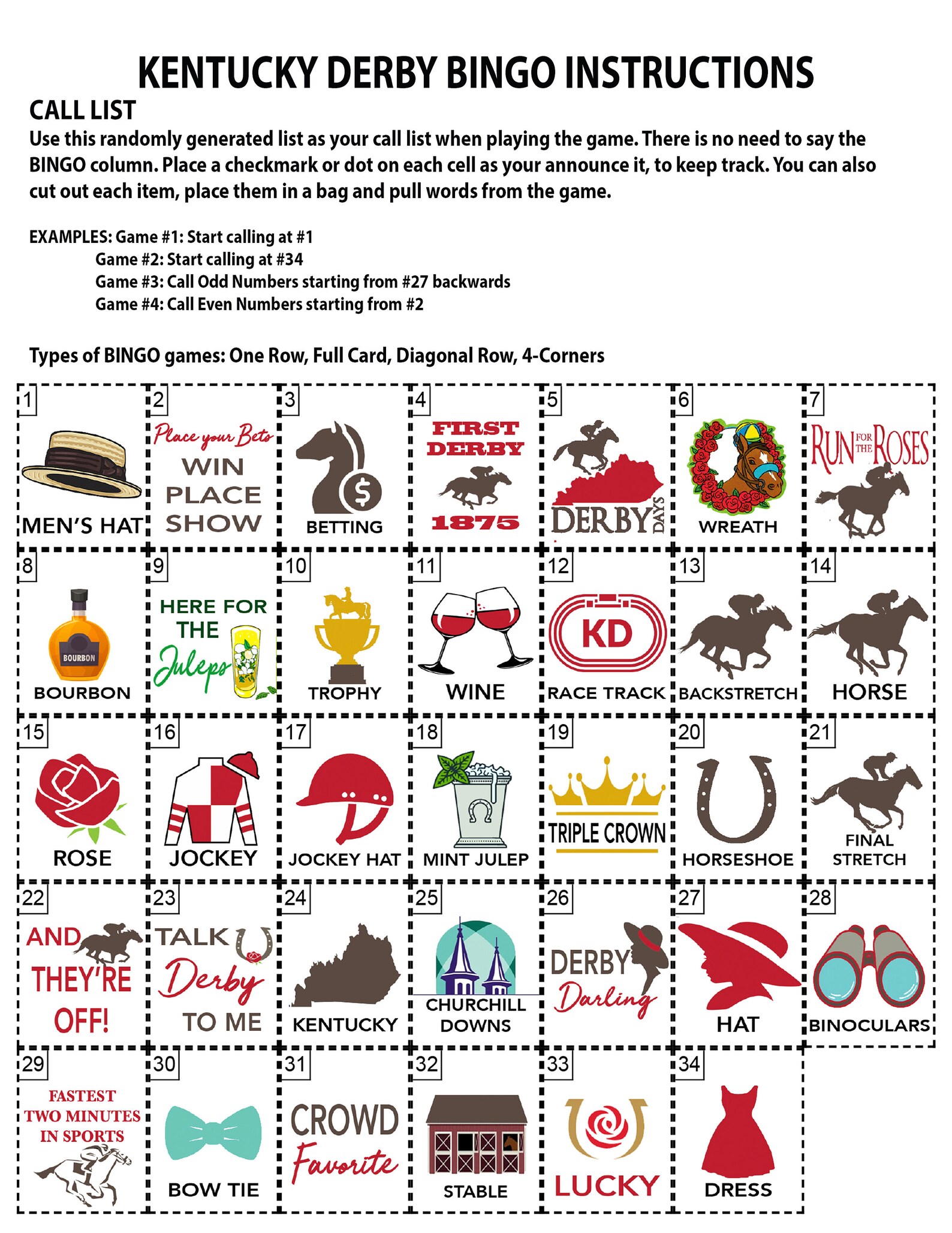 Kentucky Derby Bingo Kentucky Derby Party Kentucky Derby - Etsy