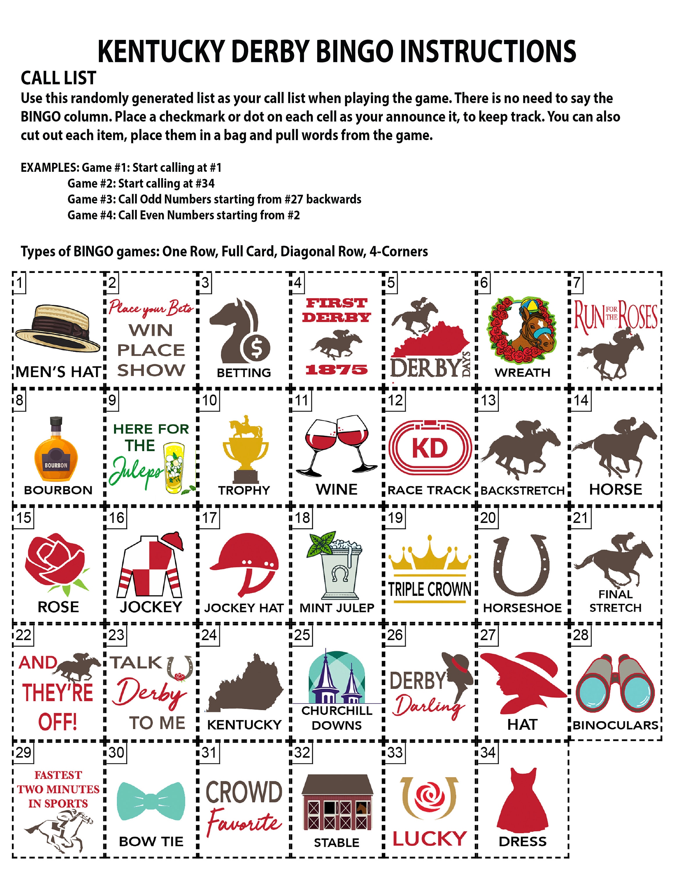 Kentucky Derby Bingo Kentucky Derby Party Kentucky Derby - Etsy