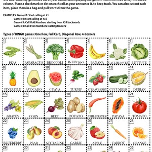 Fruit and Vegetables Bingo, Healthy Eating, Game for Kids, Exotic Fruit ...