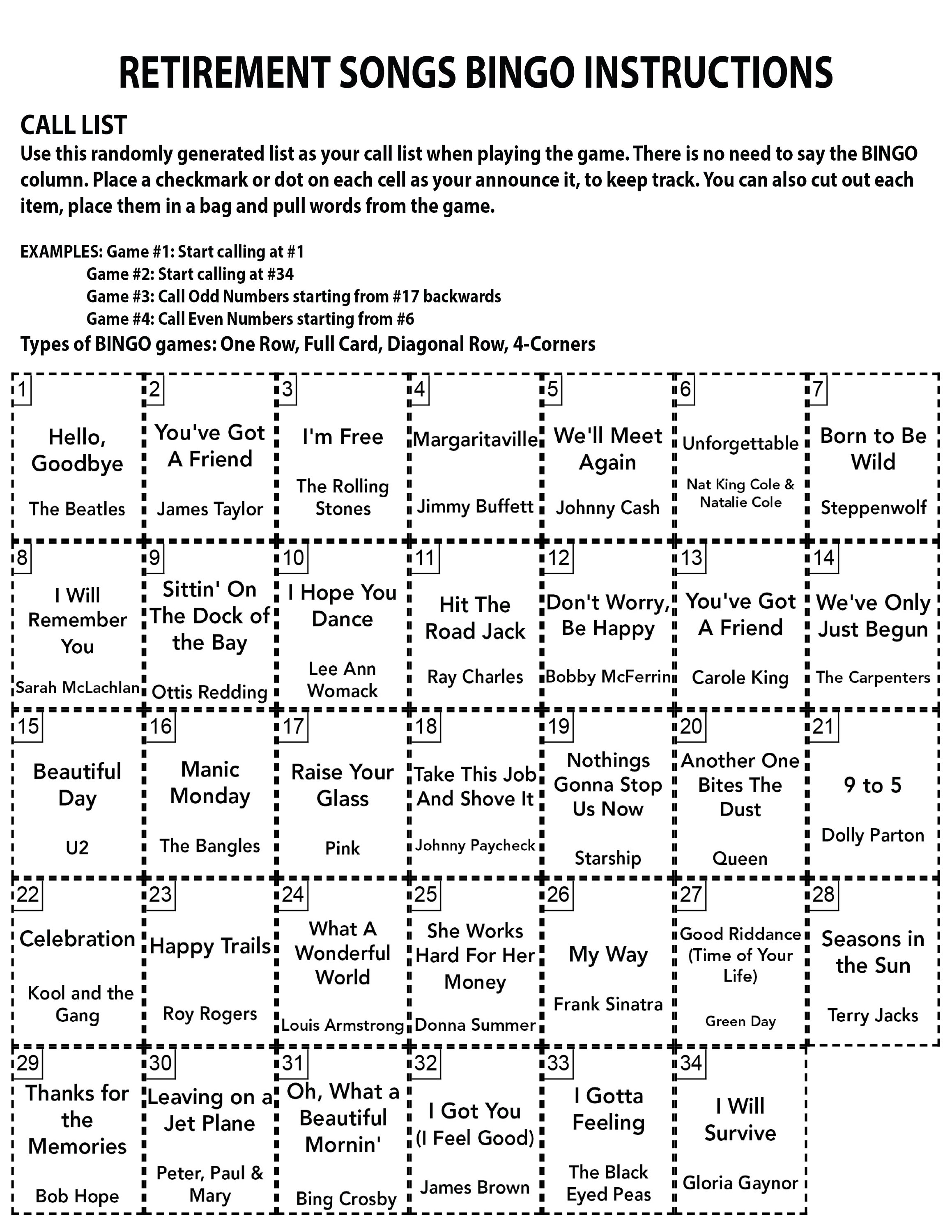 Retirement Retirement Bingo Retirement Music Hits DANCE - Etsy
