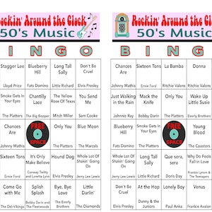 50's Music Hits, 50's Party, 50's Bingo, Instant Digital Download ...