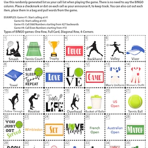 Tennis Bingo Game, Tennis, Sports Bingo, Party Bingo, Tennis Games, Fun ...