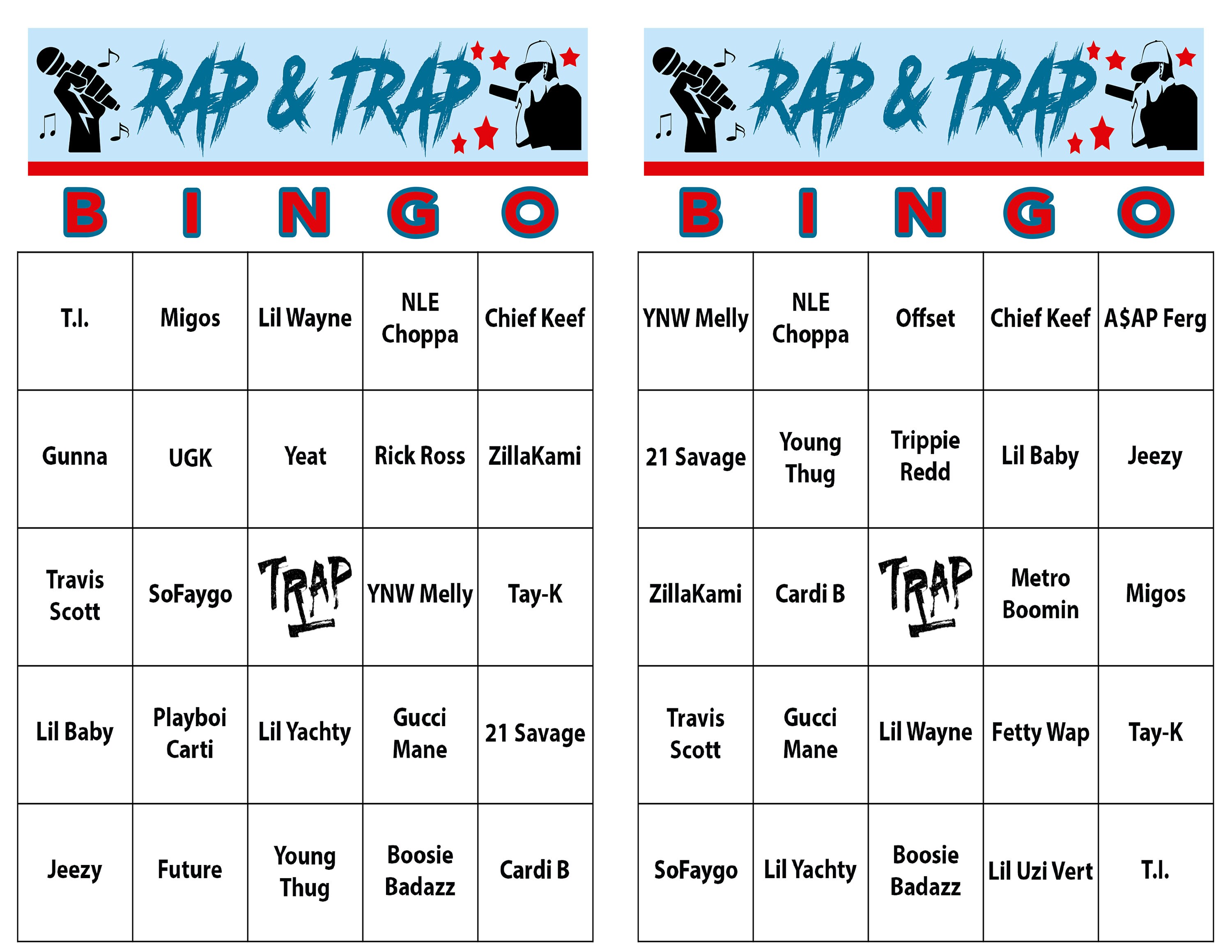 Rap Music Trap Music Rap and Trap Bingo Music Games Rap - Etsy