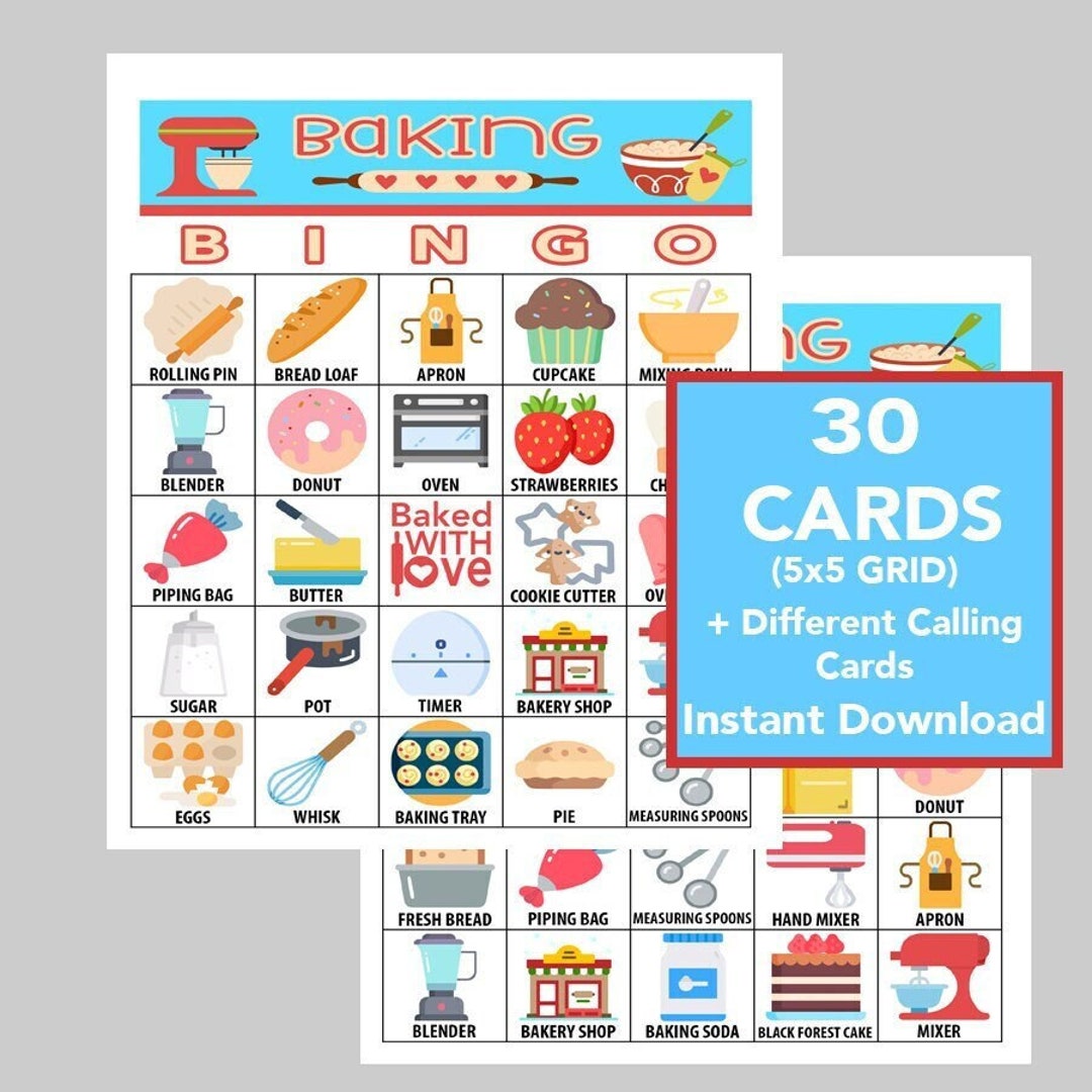 Baking, Baking Bingo, Baking Games for Kids and Adults, Instant Digital ...