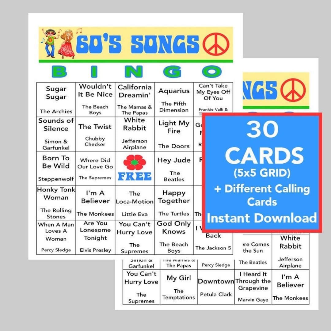 60's Music Hits, 60's Party, 60's Birthday, Instant Digital Download ...