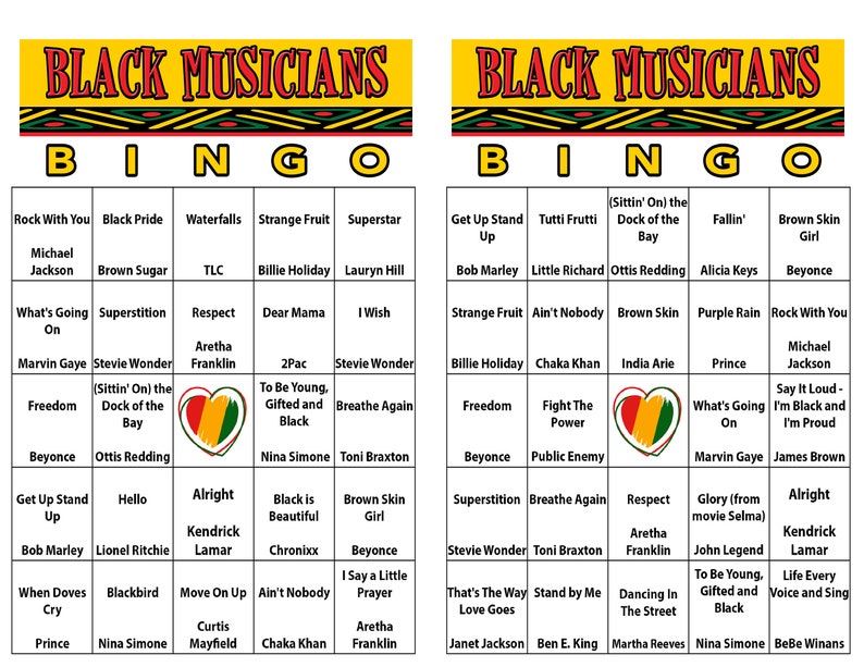 Black History Month Bingo Black Musicians Black History - Etsy