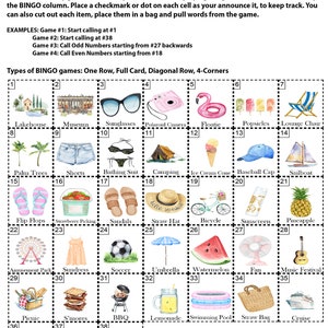 Summer Bingo Cards, Summer Vacation Bingo, Camp Party Bingo, Summer ...
