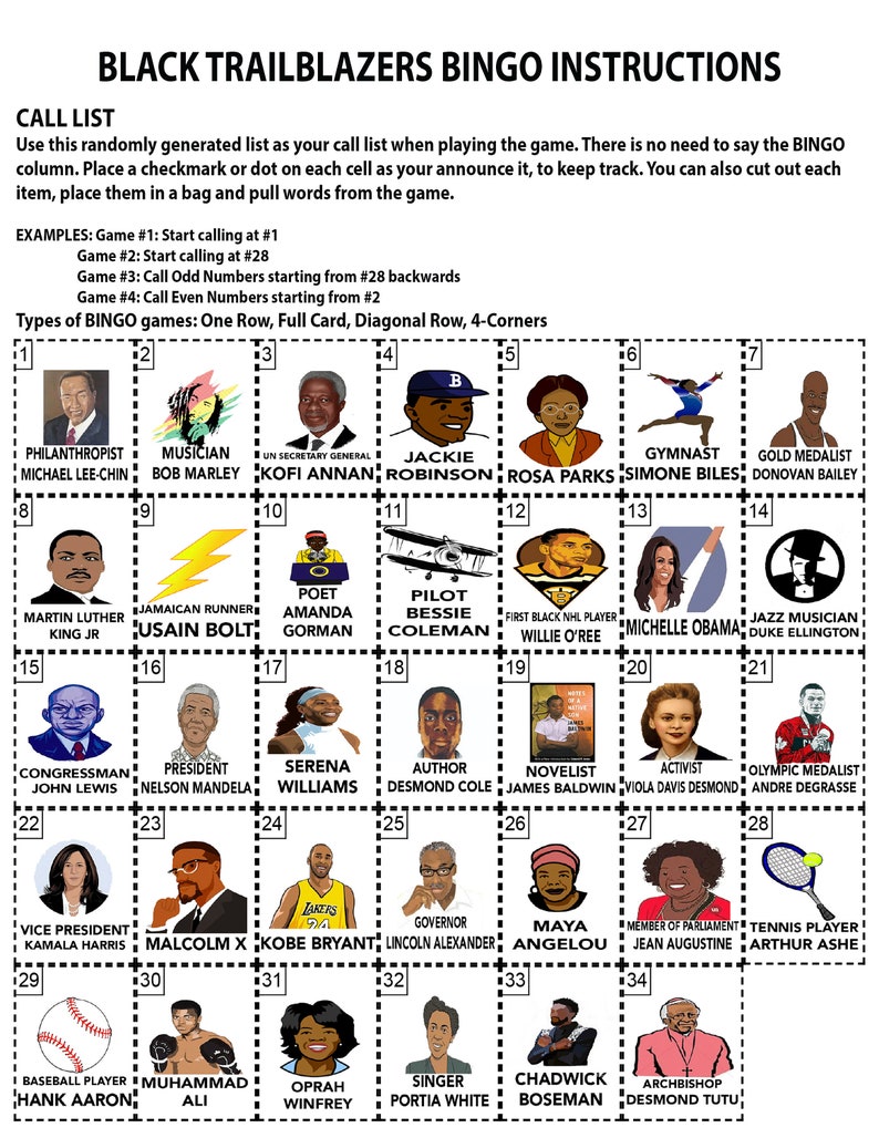 Black Trailblazers Bingo, Black History Games, Black History Trivia ...