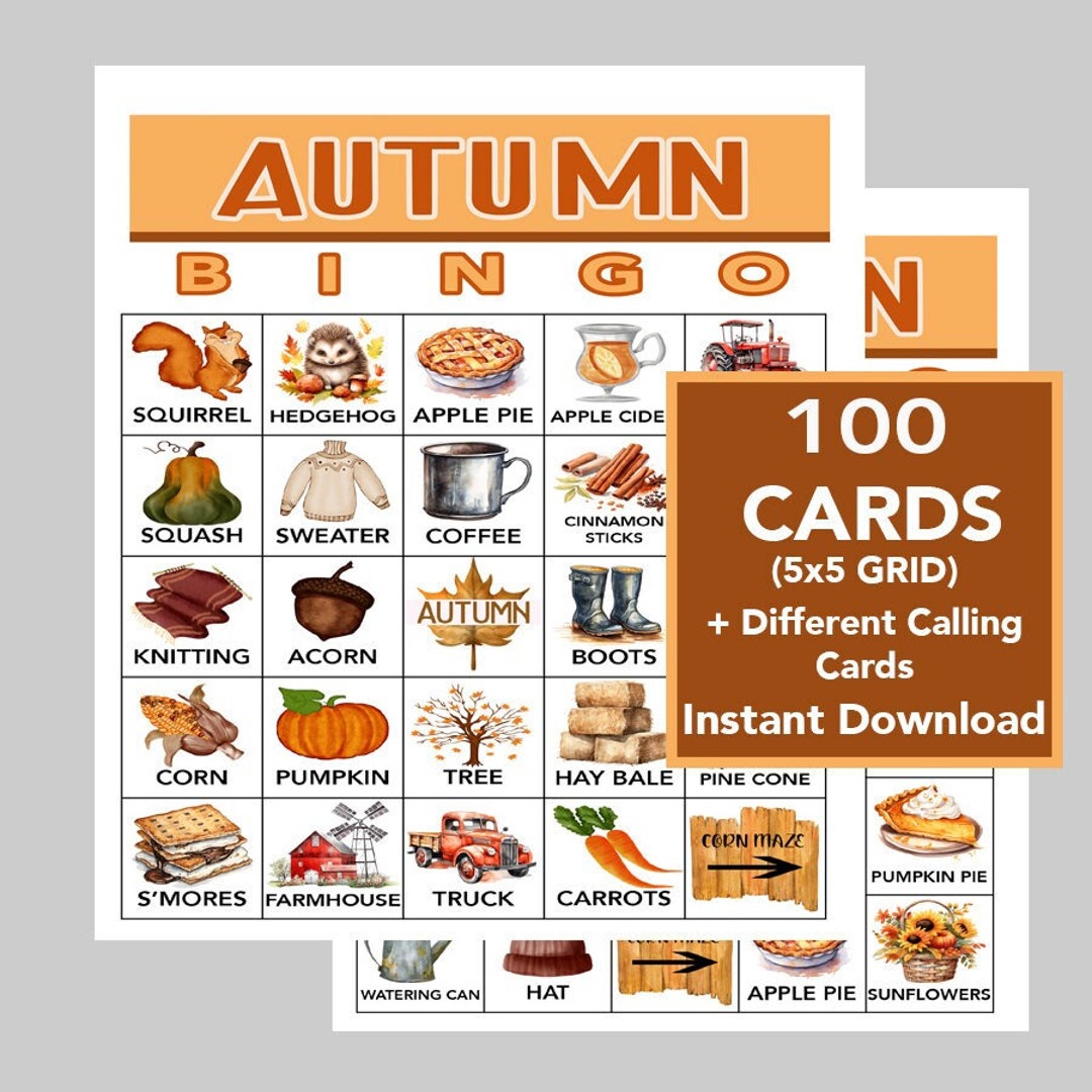 Bingo de cosecha de otoño, fiesta de otoño, bingo de otoño, juegos de ...