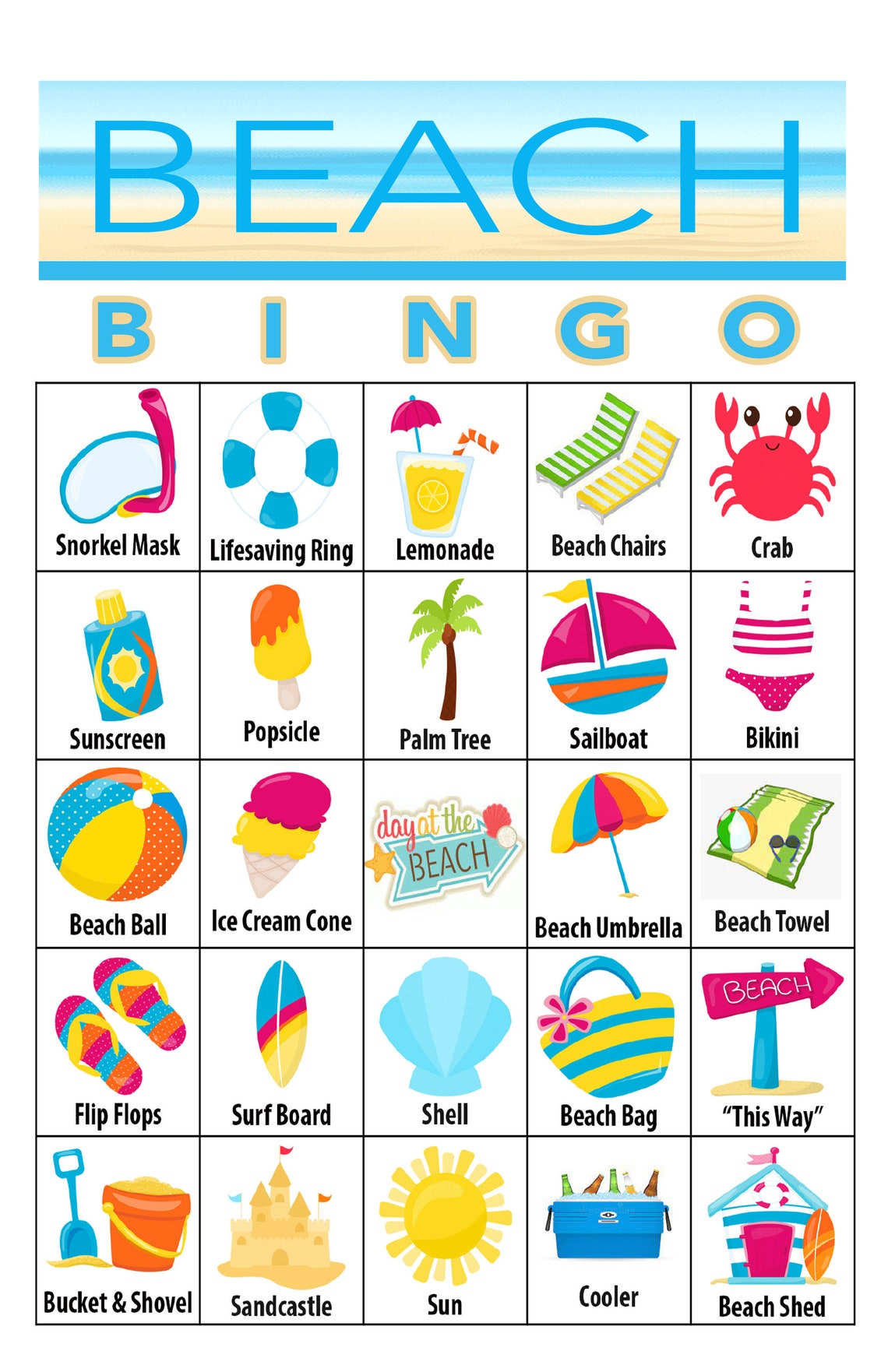 Beach Bingo Game Summer Bingo Pool Party Bingo Summer 2021 - Etsy