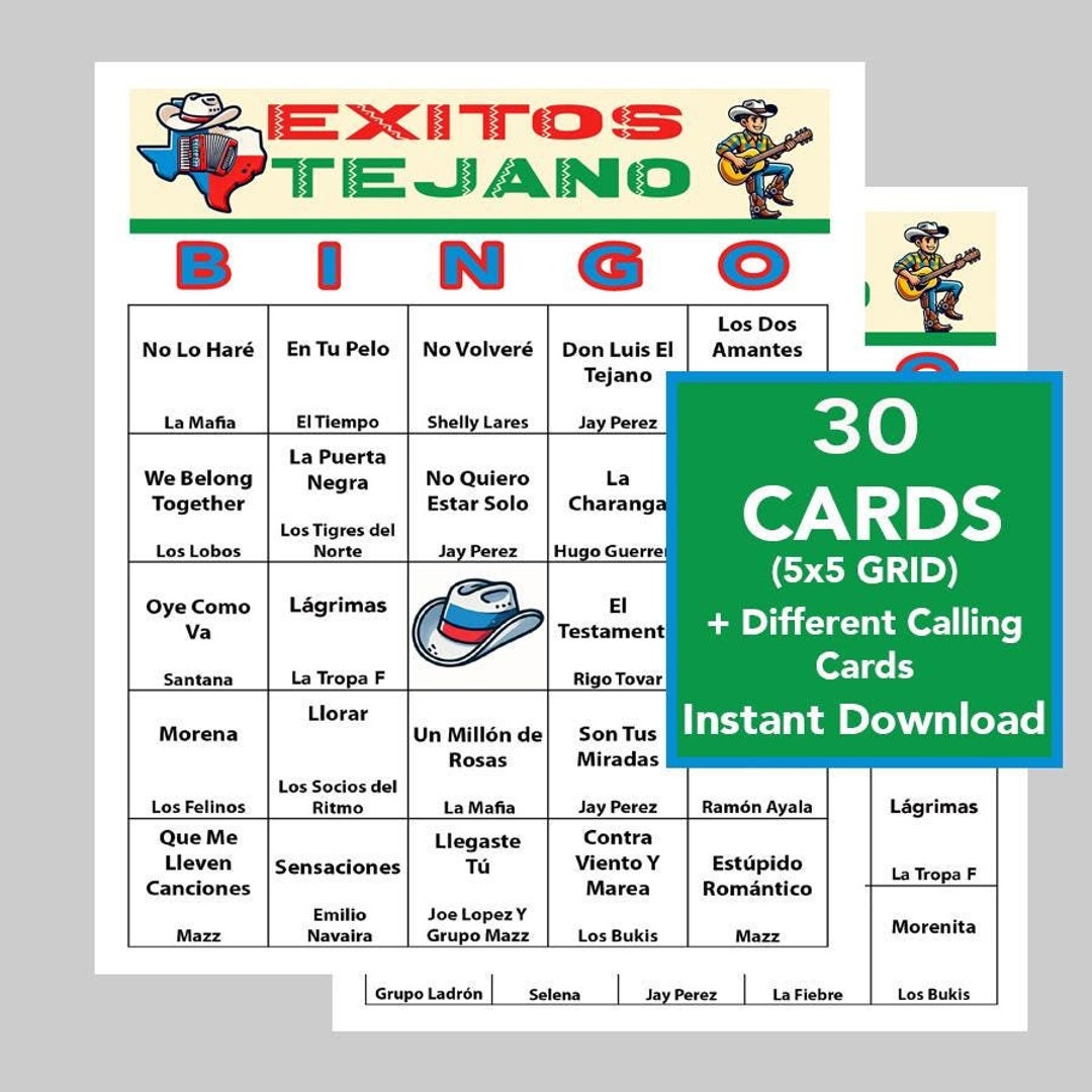 Exitos Tejano, Party Tejano Music, Tex-mex Music Bingo Games, Instant ...