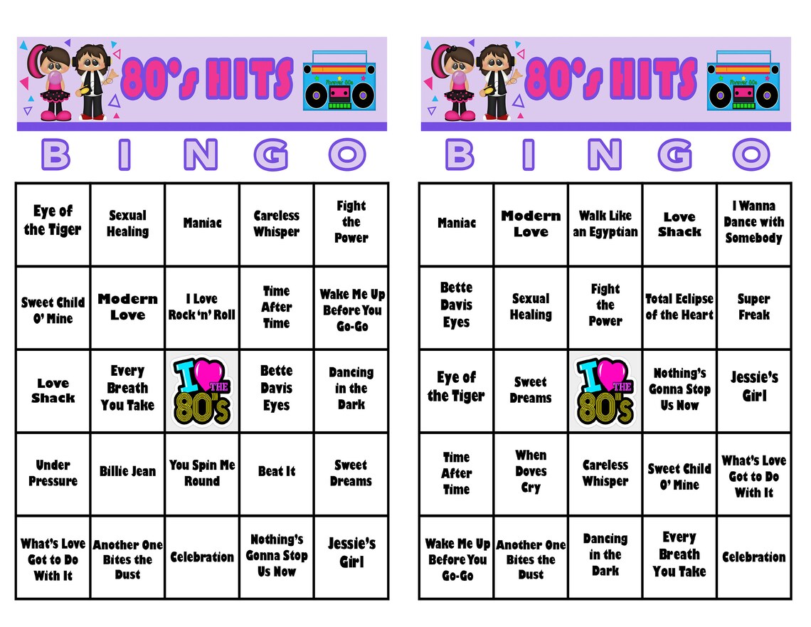 80's Music Hits 80's Party Digital Download Bingo - Etsy