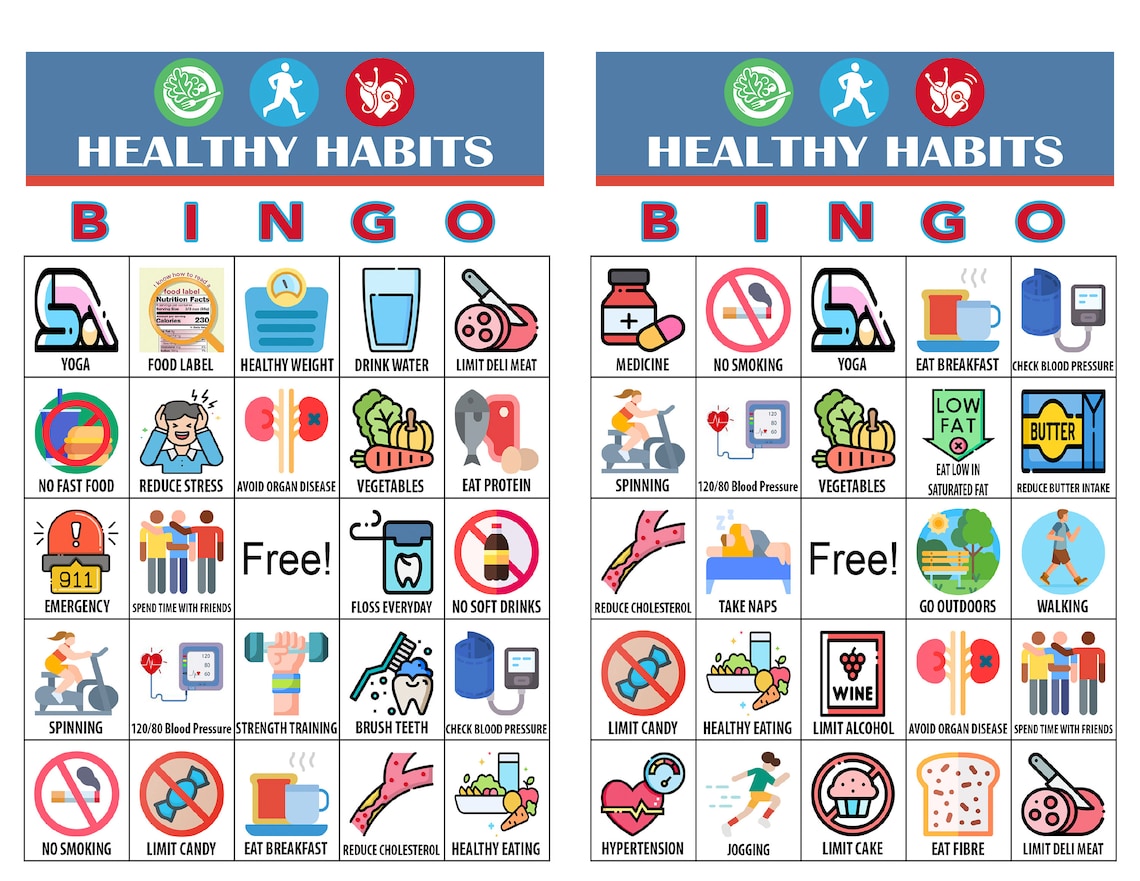 Healthy Habits Bingo Game, 30 Printable Cards (digital Download) - Etsy