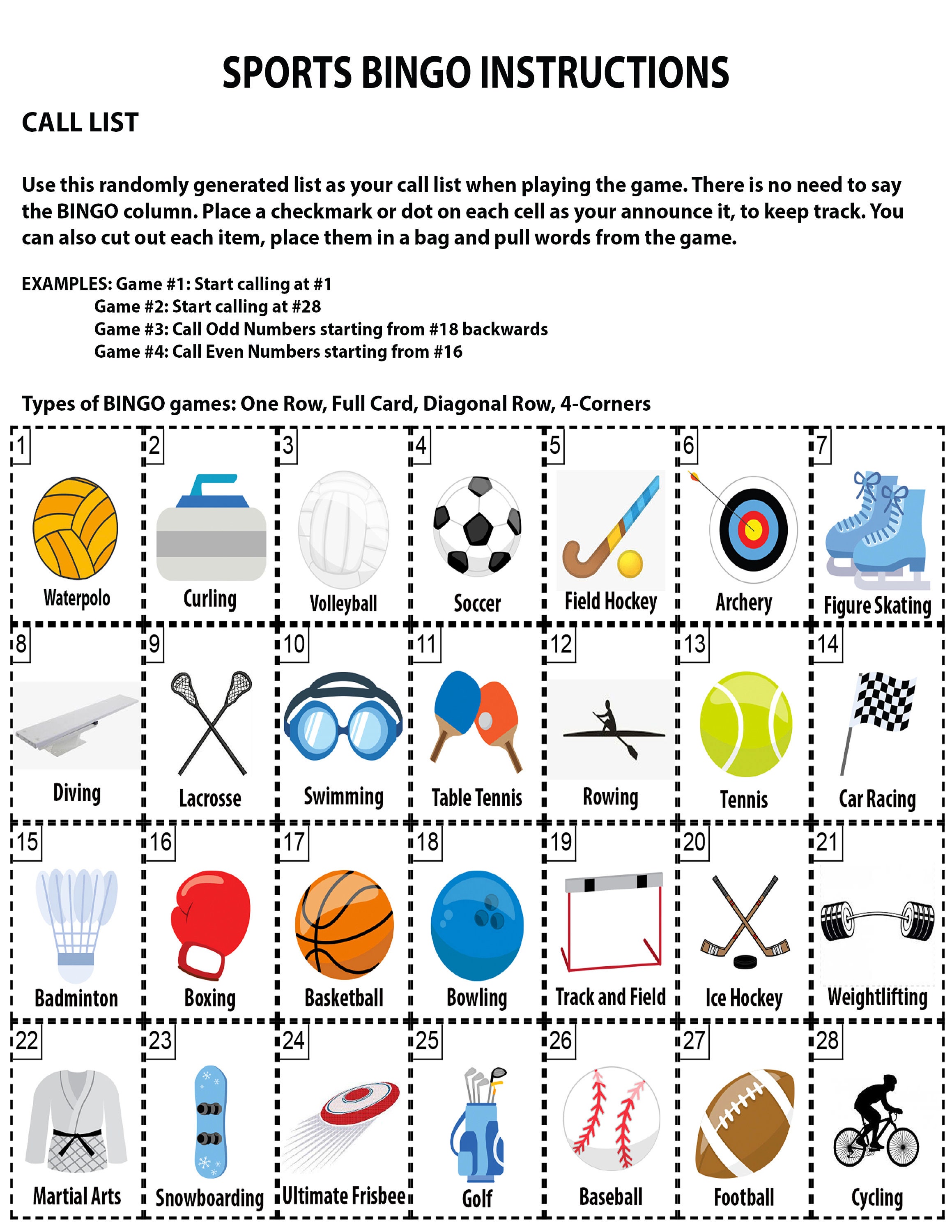 Sports Bingo Game Summer Bingo Party Bingo Summer Games - Etsy