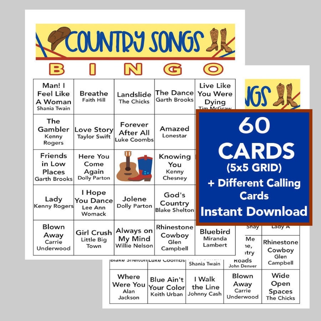 Country Music Hits, Country Music Party, Digital Download, Bingo Games ...