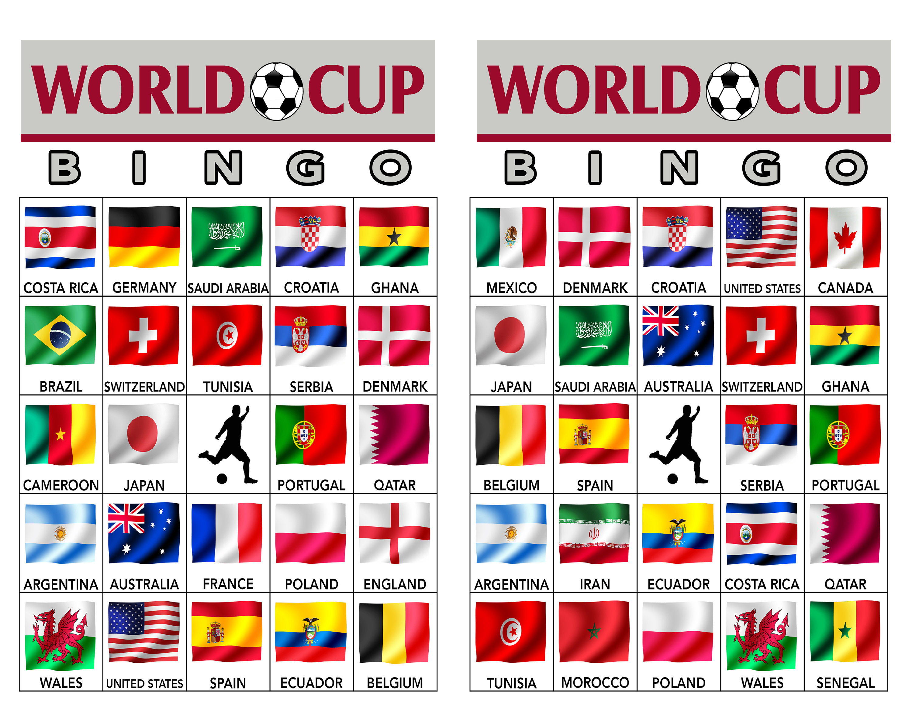 World Cup Football Bingo, World Cup Soccer Bingo, Football World Cup ...