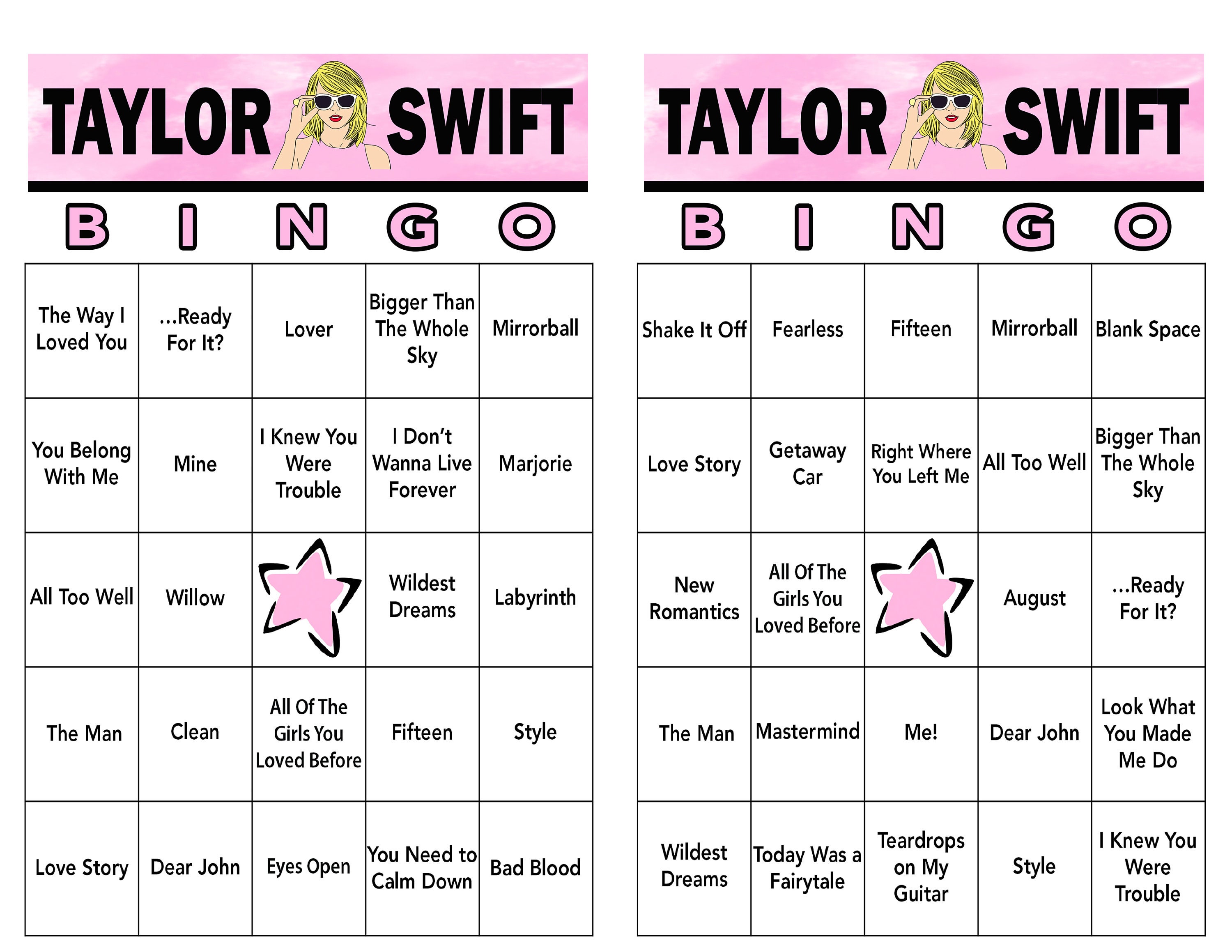 Taylor Swift Taylor Swift Songs Music Bingo Swifty Party - Etsy UK