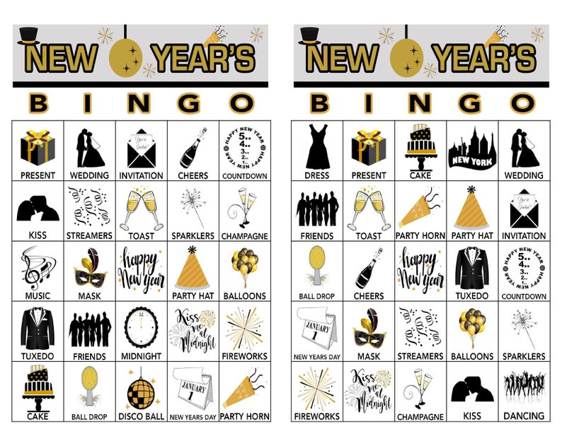 New Year's Eve Bingo Game, 60 Cards, Family Party (digital Download ...