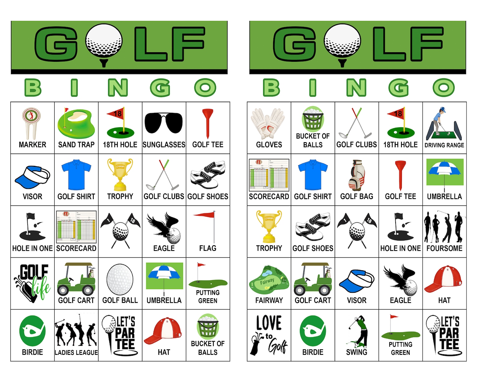 Golf Bingo Game, 30 Unique Cards (instant Download) - Etsy