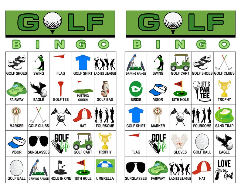 Golf Bingo Game, 16 Unique Cards (instant Download) - Etsy