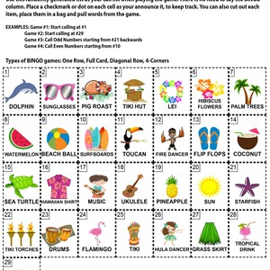 Luau Party, Luau Bingo Game, Summer and Beach Fun, Summer Fun Games for ...