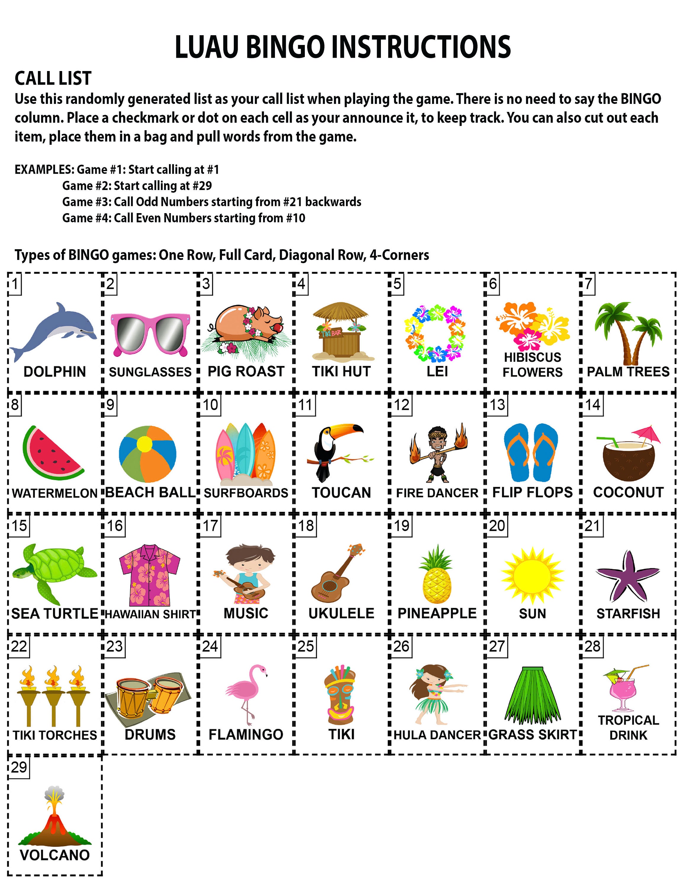 Luau Party Luau Bingo Game Summer and Beach Fun Summer Fun - Etsy Canada