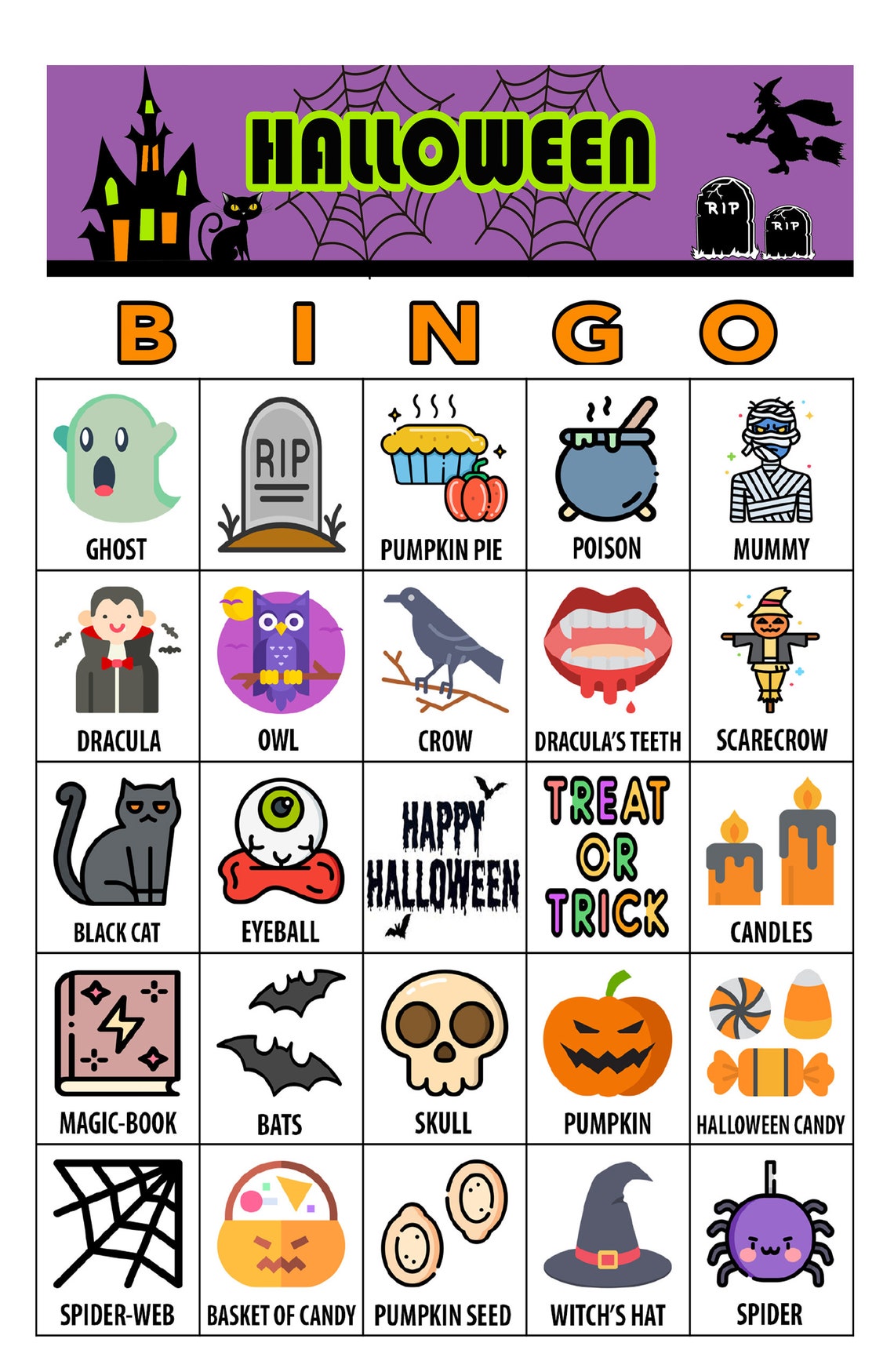 30 Printable Halloween Bingo Cards - Printable Word Searches