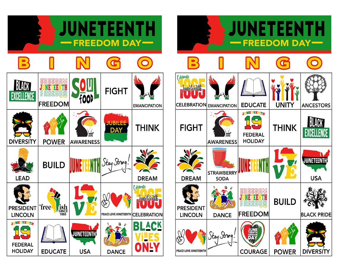 Juneteenth Bingo Game, 30 Unique Cards, Freedom Day (instant Download ...