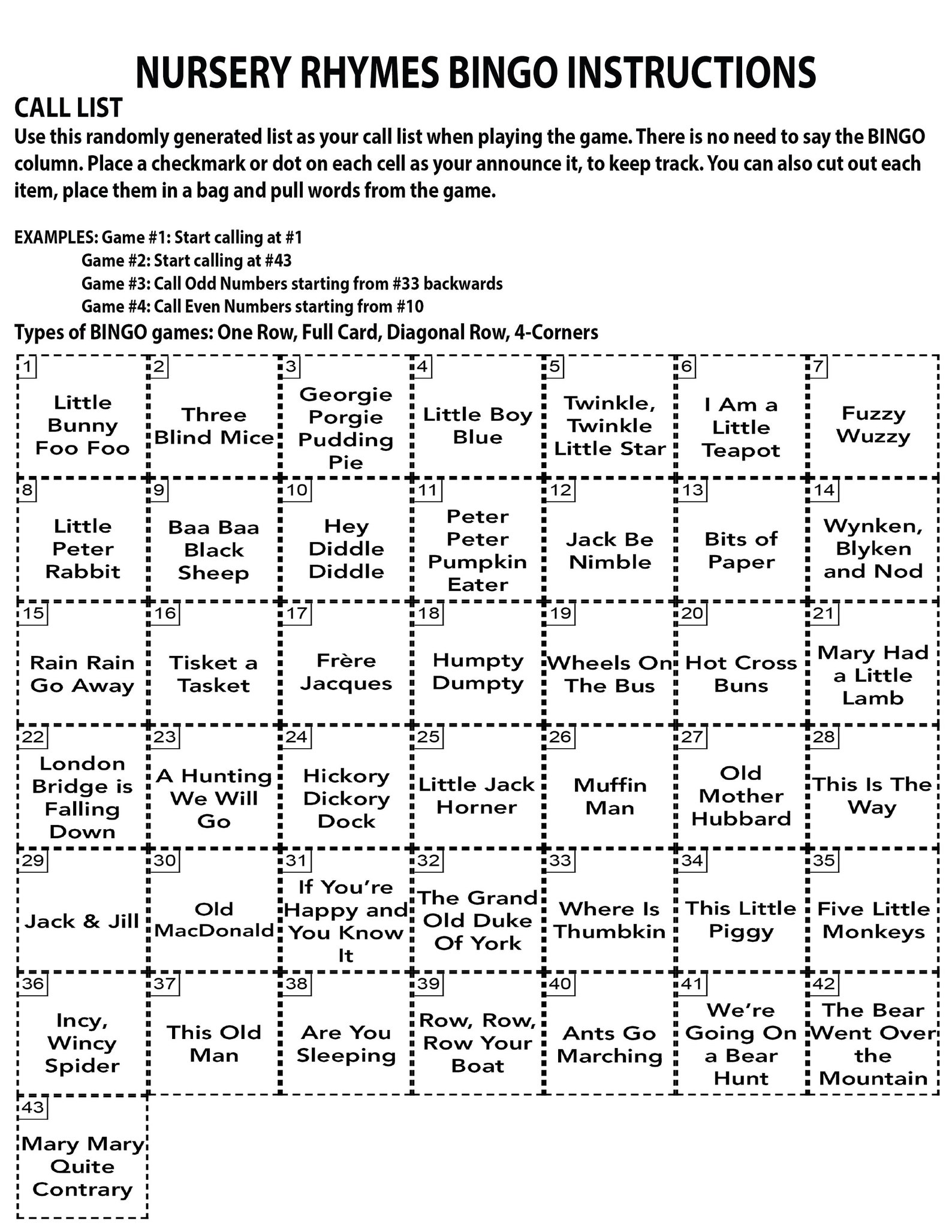 Nursery Rhymes Nursery Rhyme Bingo Girl Baby Shower Game - Etsy