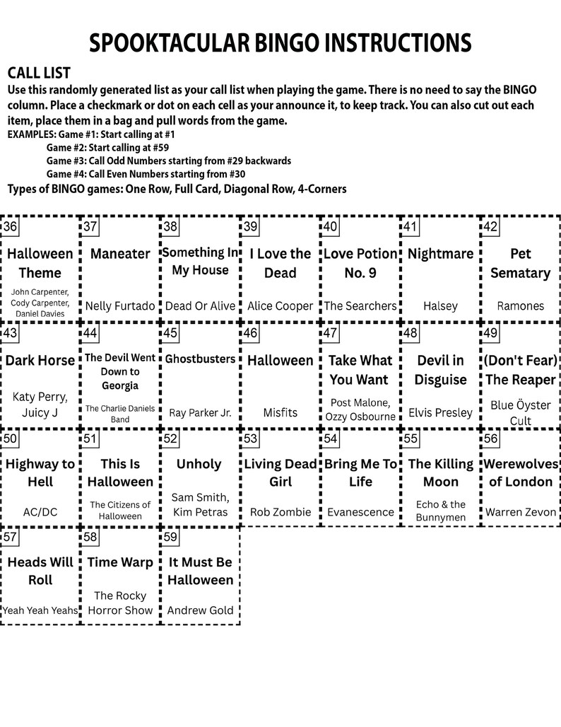Halloween Hits, Spooktacular Music, Digital Halloween Bingo Cards, 30 ...