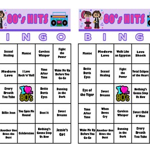 80s Music Bingo Game, 100 Cards, Party Game (digital Download) - Etsy