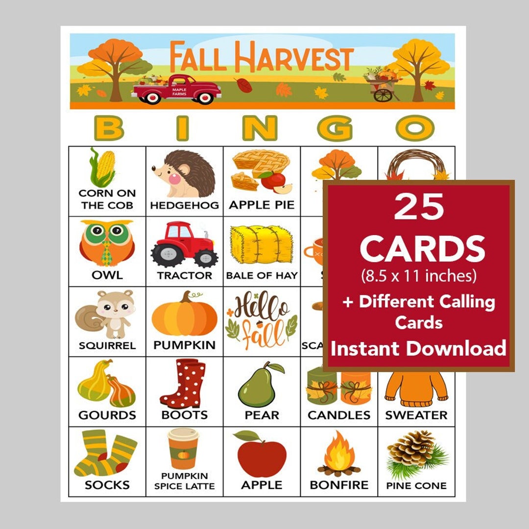 Fall Harvest Bingo, Fall Party, Autumn Bingo, Bingo Games, Printable ...