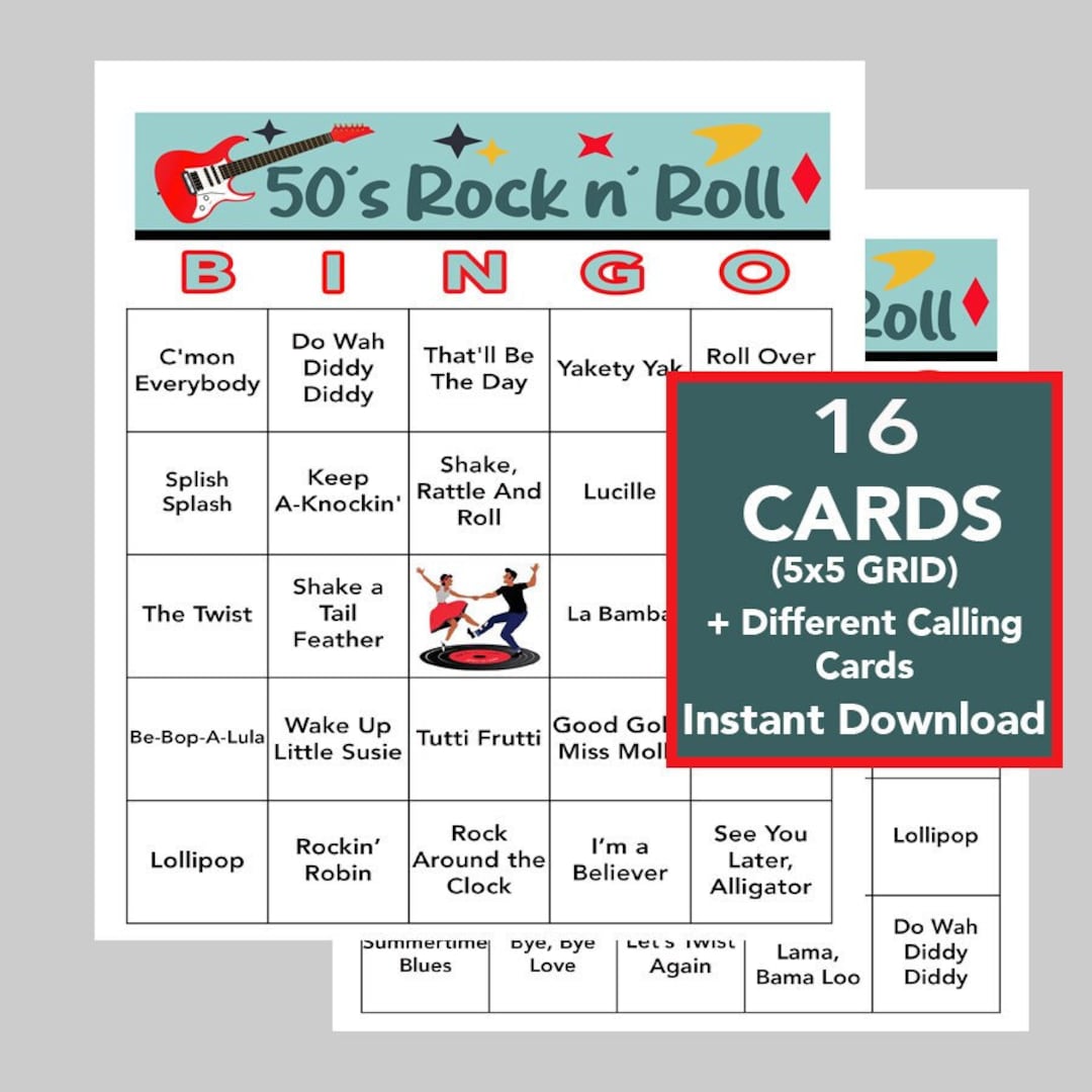 50's Rock 'n' Roll, 50's Rock 'n' Roll Bingo, Music Games, Rock 'n ...