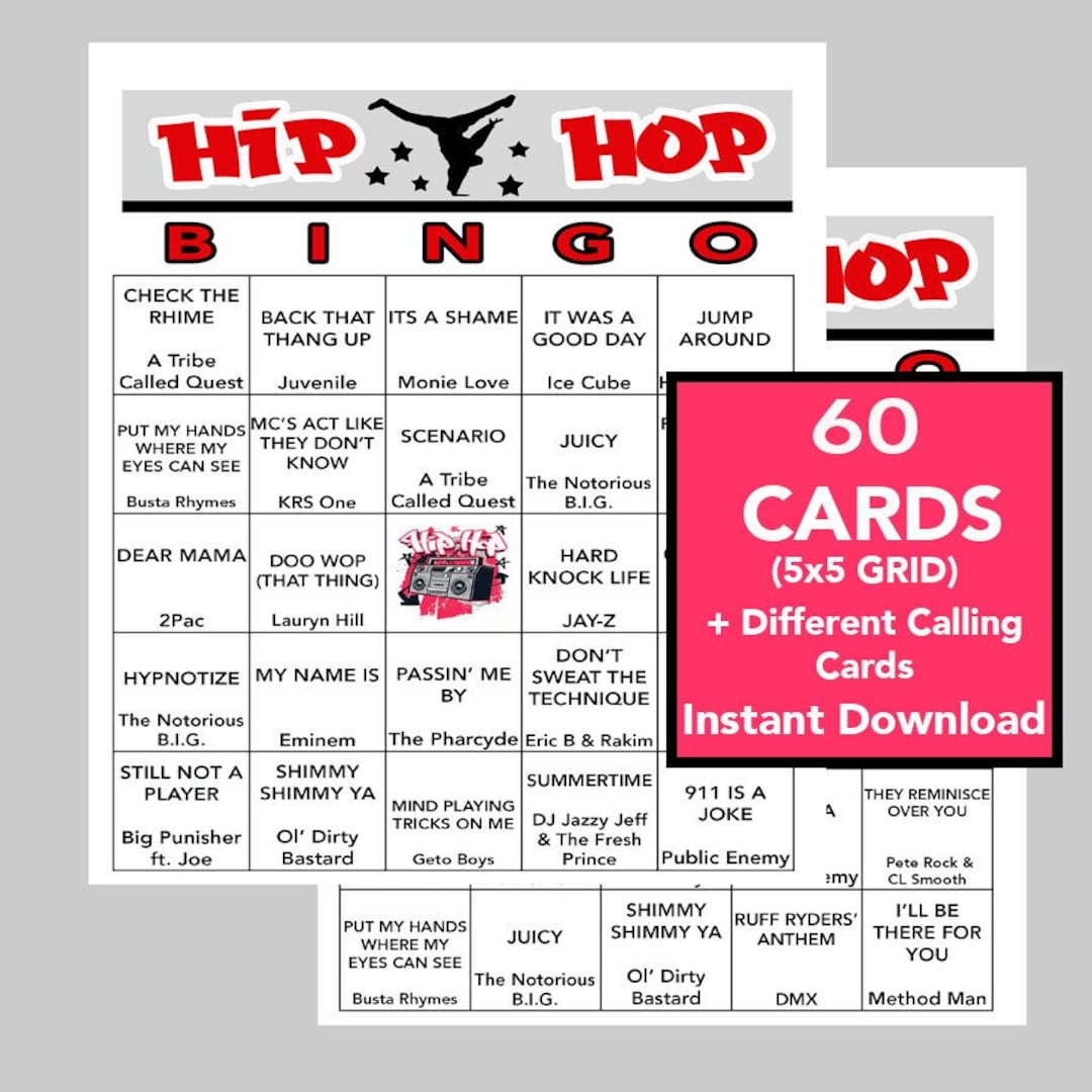 Hip Hop Music, Hip Hop Music Party, Instant Digital Download, Bingo ...