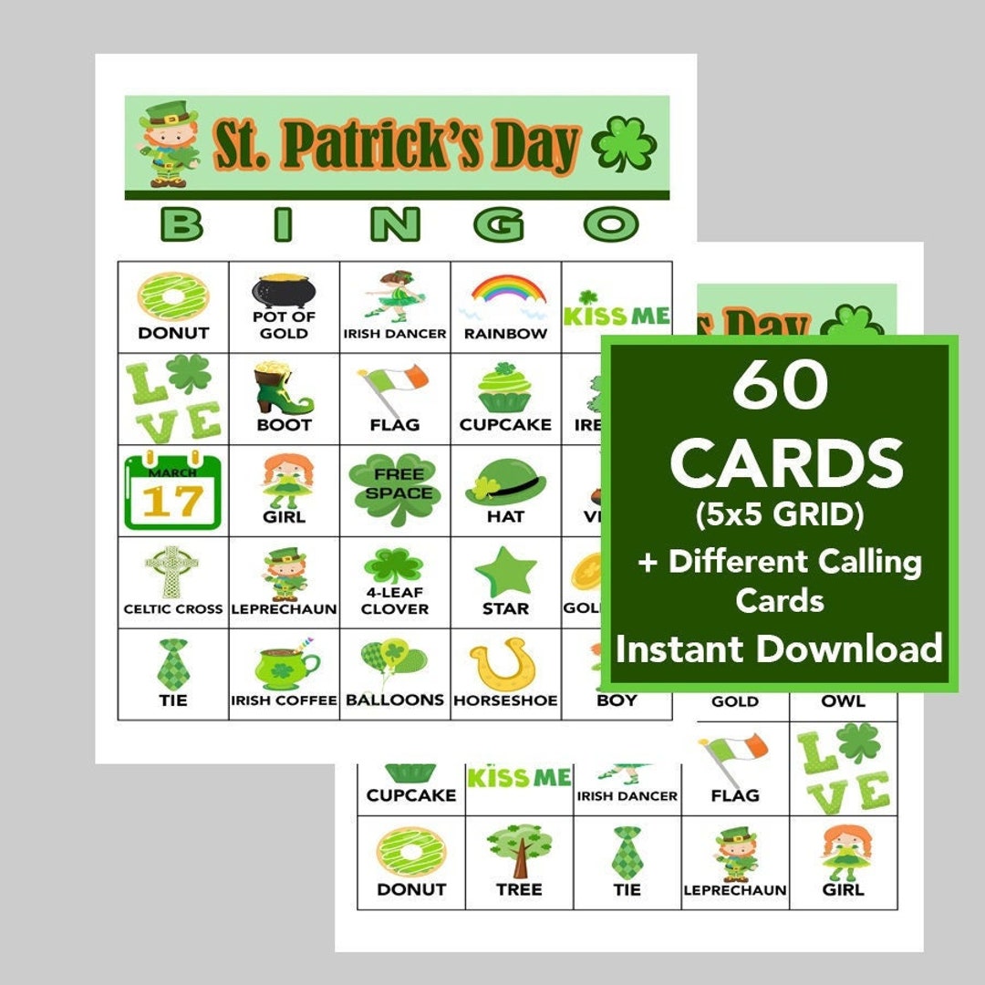 St. Patrick's Day Bingo Game, Bingo Games, Party Bingo, St. Patty's ...