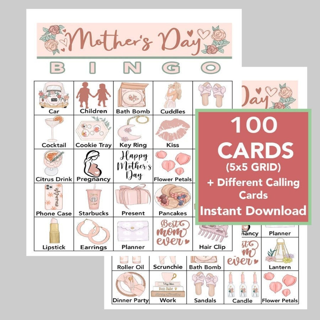 Juego de bingo del Día de la Madre, 100 cartones, Noche de juegos en ...