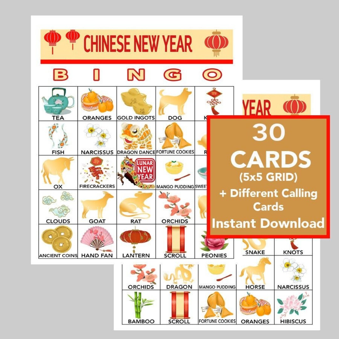 Chinese New Year, 2023 Chinese New Year Bingo, Lunar New Year Game ...