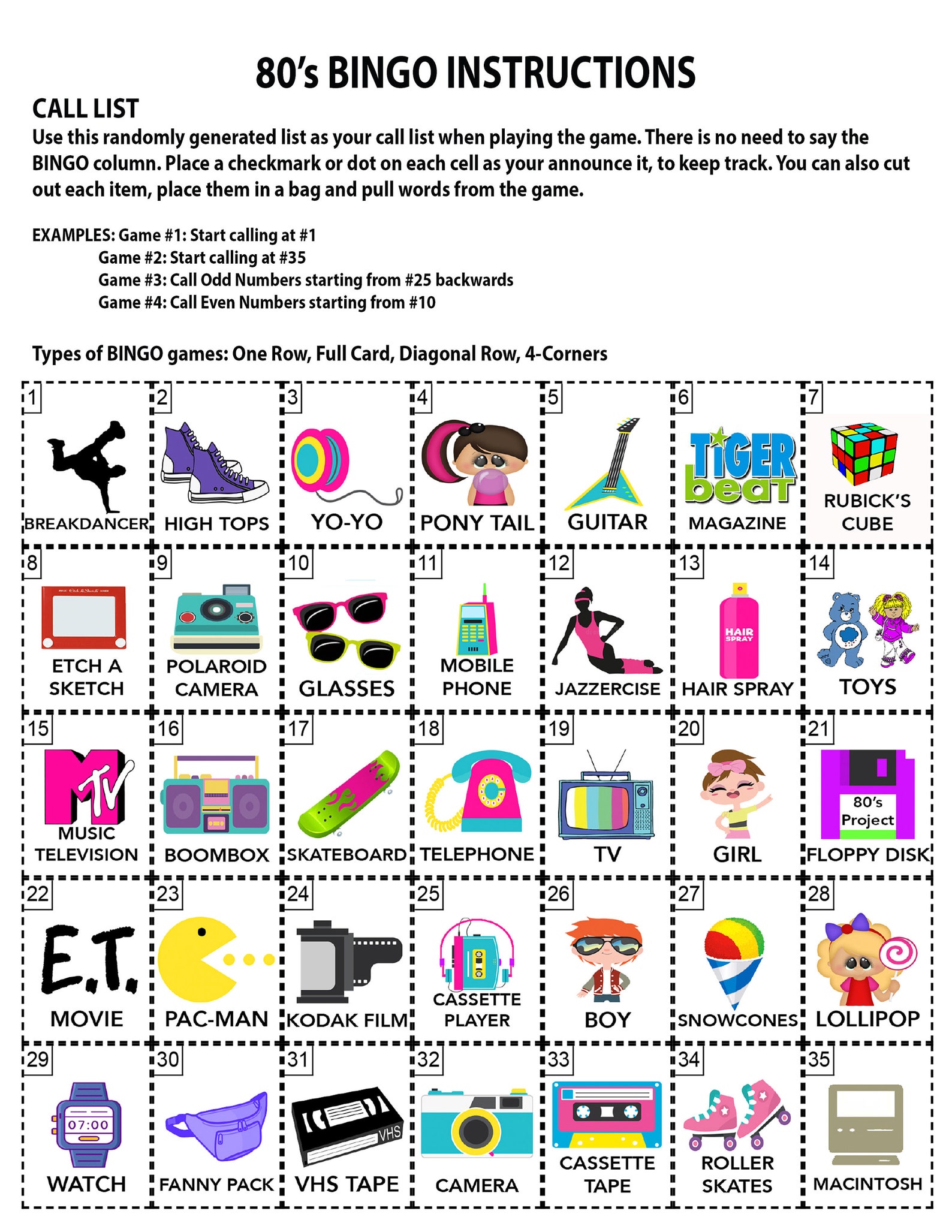 80's Bingo 80's Birthday 80's Throwback Instant - Etsy