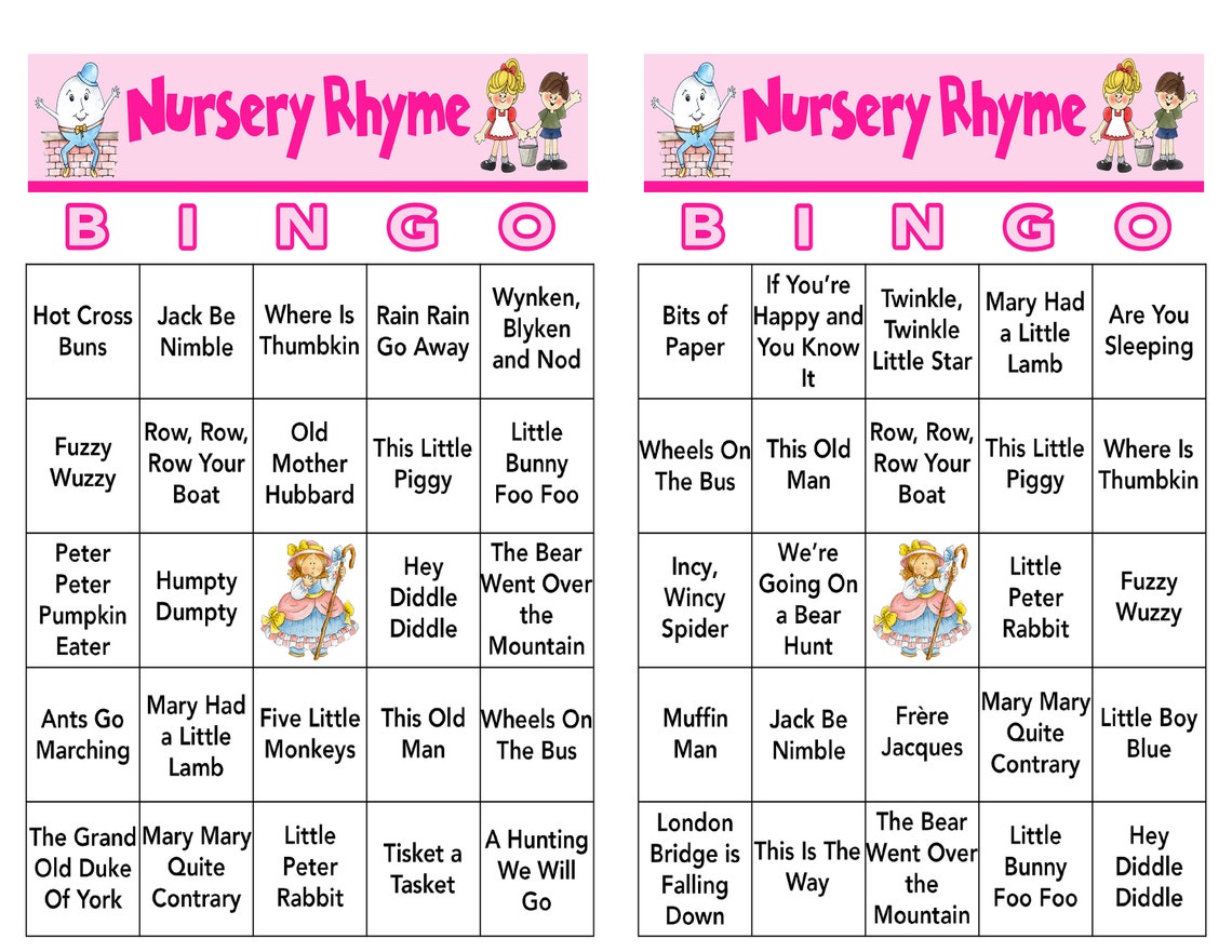 Nursery Rhymes Nursery Rhyme Bingo Girl Baby Shower Game - Etsy