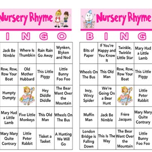 Nursery Rhymes, Nursery Rhyme Bingo, Girl Baby Shower Game, Digital ...