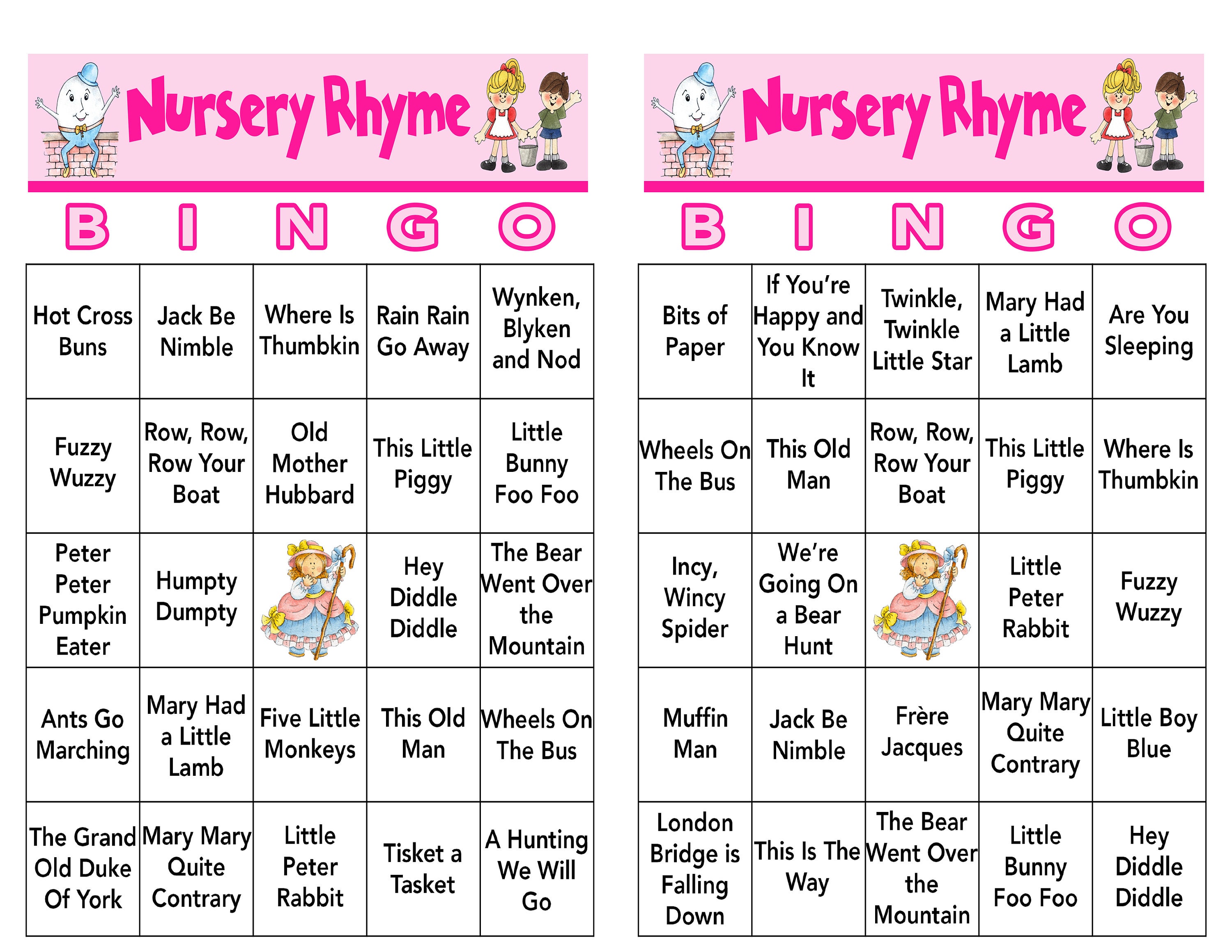 Nursery Rhymes Nursery Rhyme Bingo Girl Baby Shower Game - Etsy