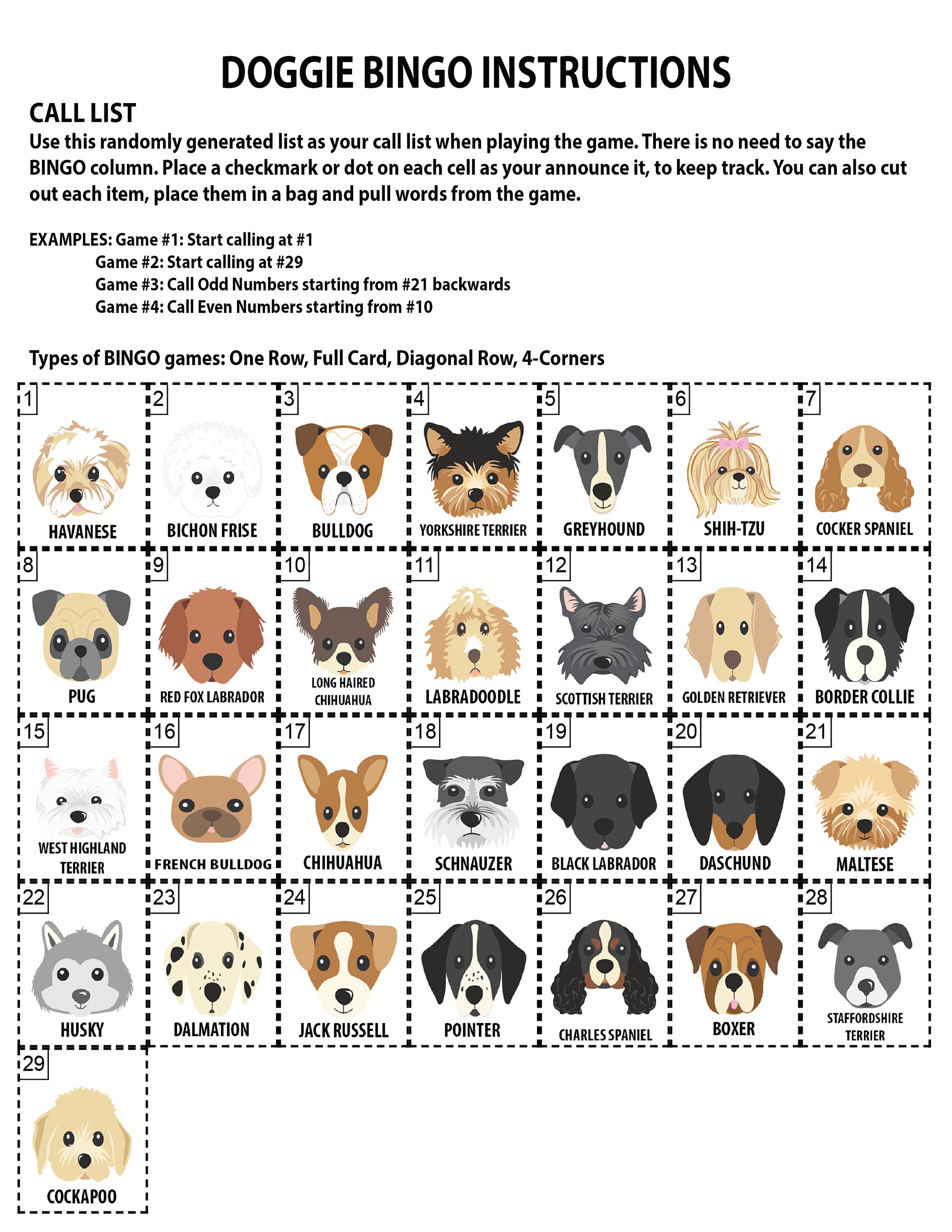 Dogs Doggie Bingo Instant Digital Download Bingo Games - Etsy