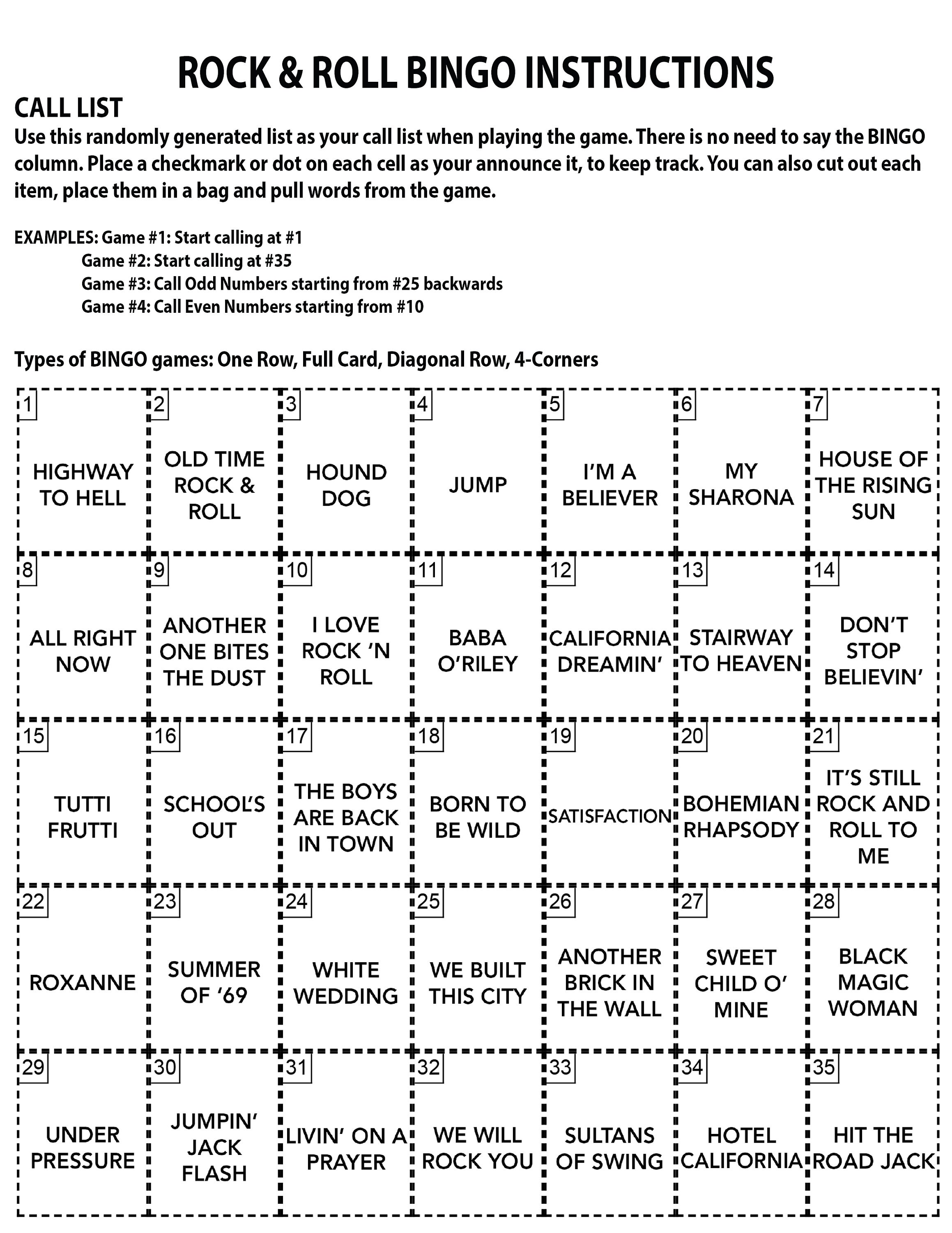 Rock 'n' Roll Rock 'n' Roll Bingo Music - Etsy