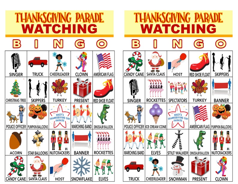 Macy's Thanksgiving Parade Bingo, Bingo Games, Printable Games, Digital ...