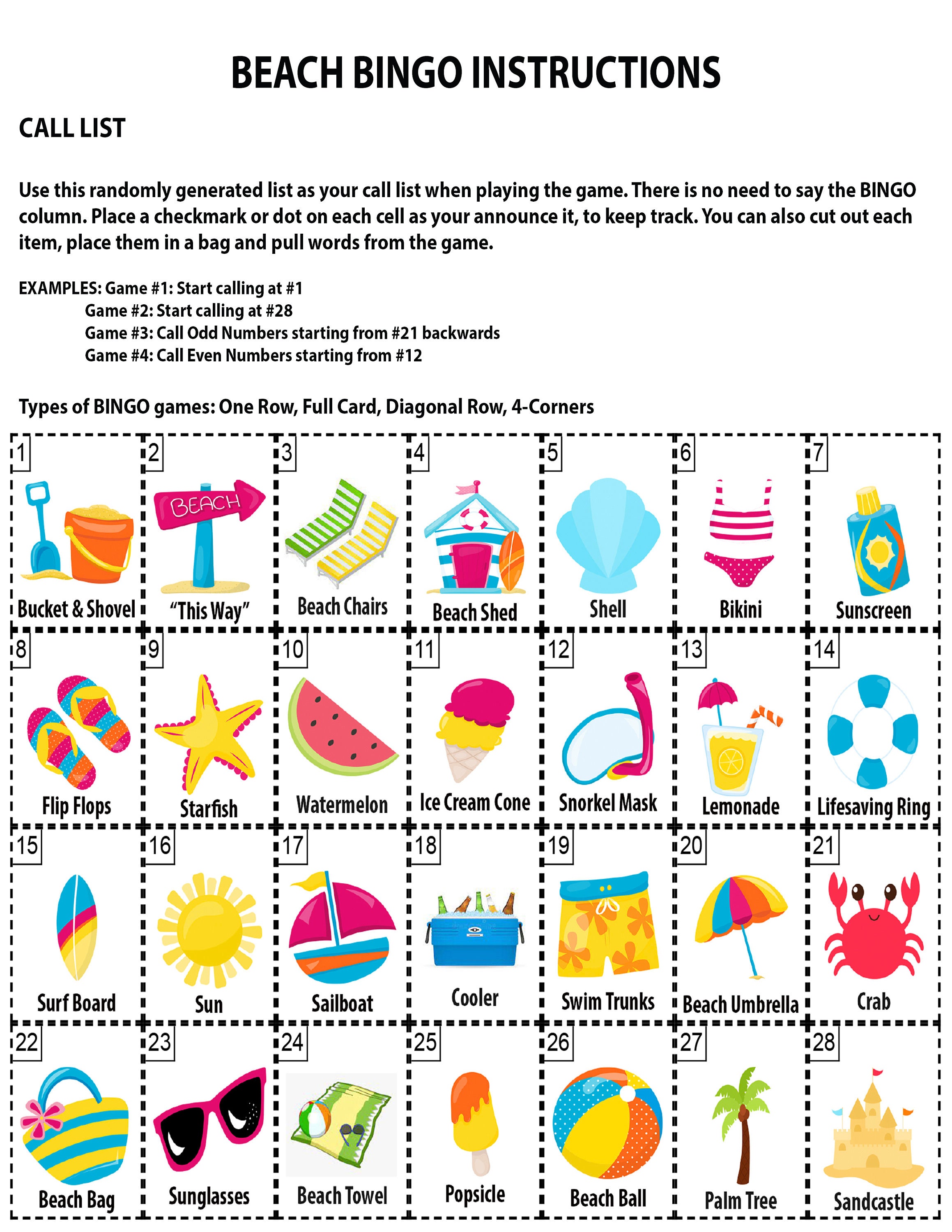 Beach Bingo Game Summer Bingo Pool Party Bingo Summer 2021 - Etsy